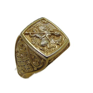 Signet Men Ring Orthodox Christian Religious St. George Yellow Gold ...