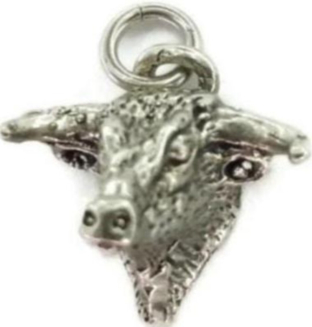 Bull Head Charm Pendant .925 Sterling Silver. - Etsy