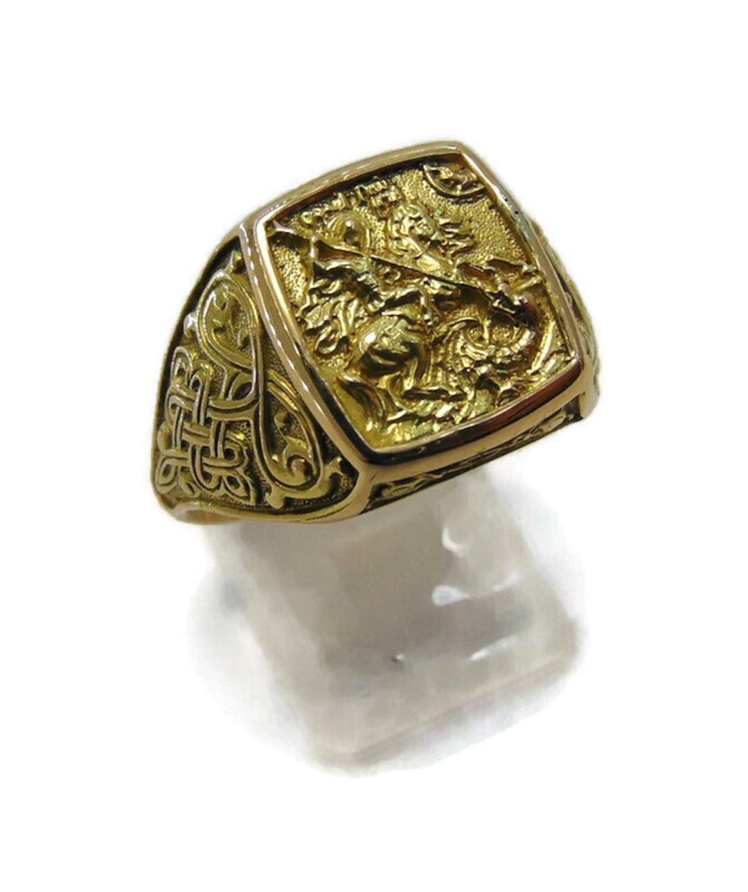 Signet Men Ring Orthodox Christian Religious St. George 18k Yellow Gold ...