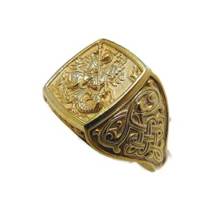 Signet Men Ring Orthodox Christian Religious St. George Yellow Gold ...
