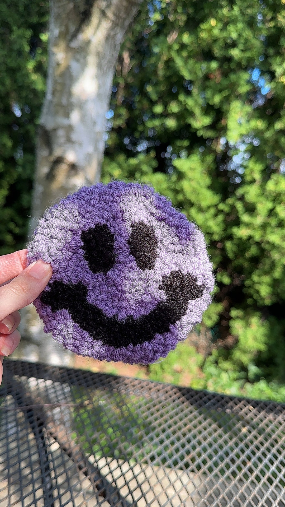 Smiley Face Punch Needle Mug Coaster, Handmade Mug Rug, Housewarming ...