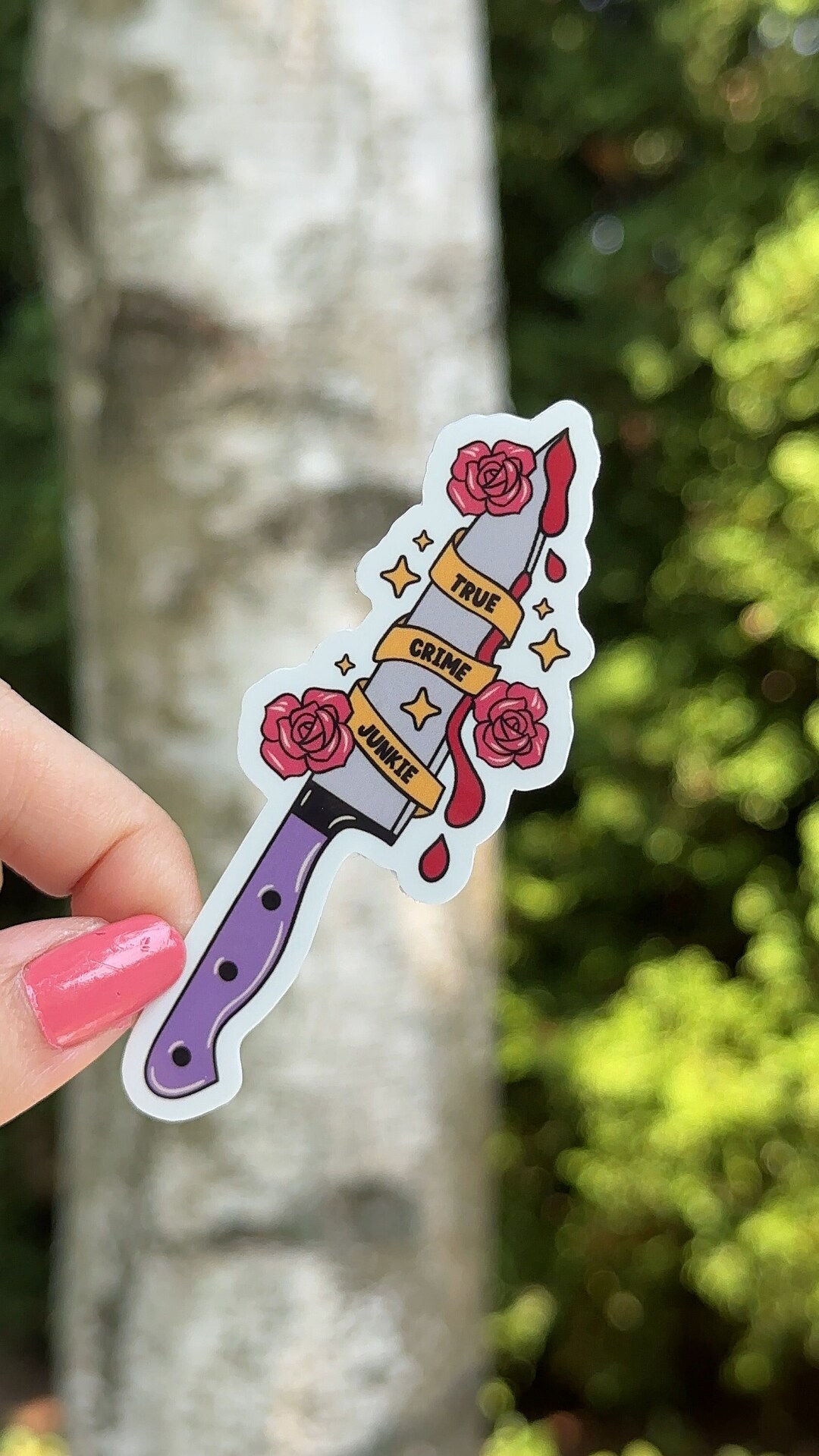 True Crime Junkie Knife Sticker, Gothic Rose Waterbottle Vinyl Sticker ...