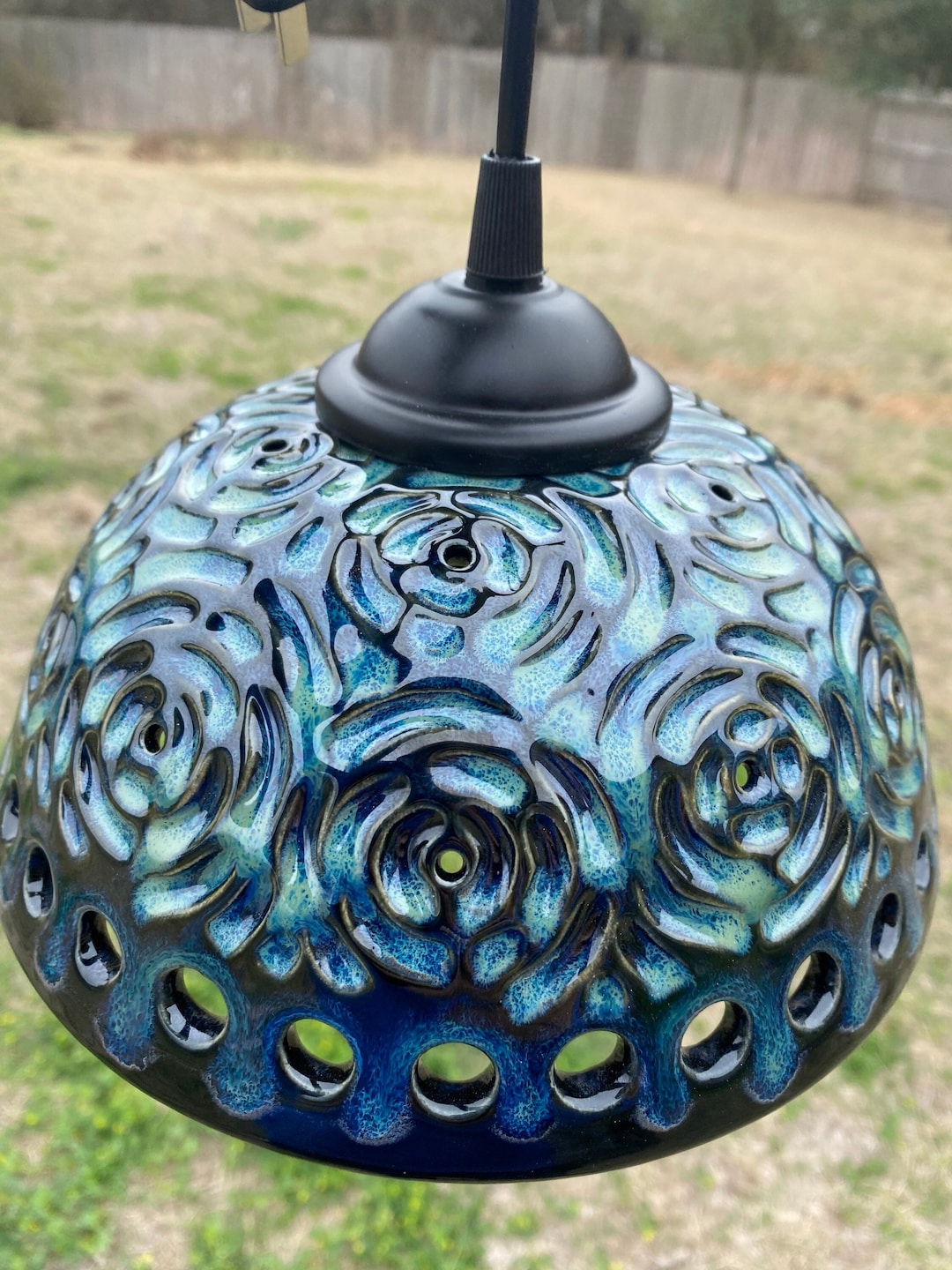 Handmade Pottery Plug-in Pendant Lamp: Drippy Glaze Ceramic Accent ...