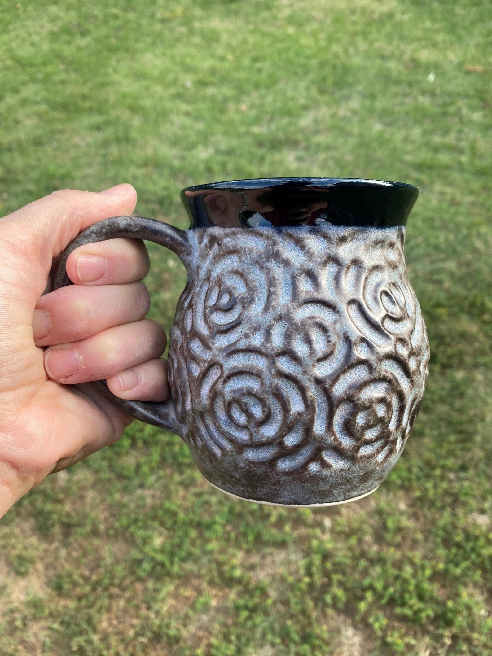 Handmade Carved Pottery Mug: 14 Oz Ceramic Coffee Cup - Etsy