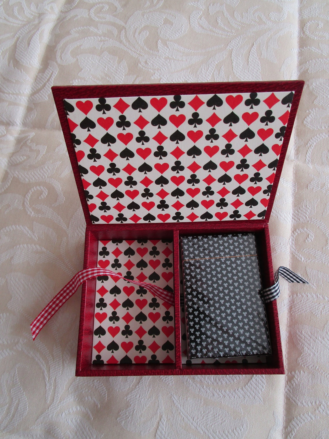 Bridge/playing Cards Box Carry Box 2 Compartments 1 Lid | Etsy