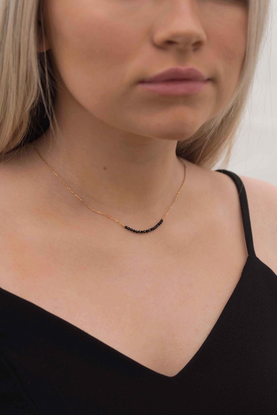 Black Spinel Necklace Delicate Gold Filled Handmade Jewelry Delicate Gold Choker Gemstone Necklace Gift for Best Friend Gift for Her Etsy