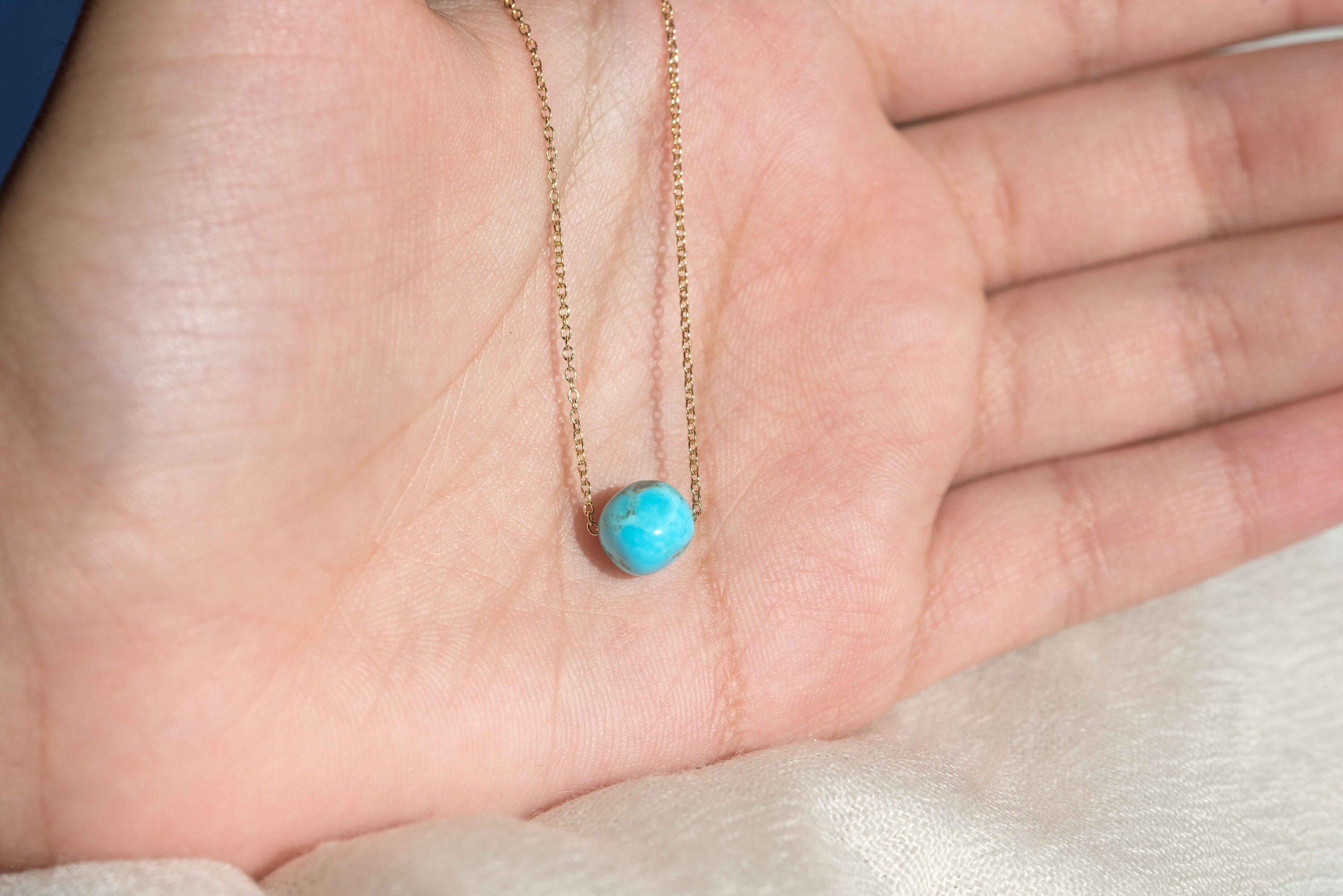 Natural Turquoise Necklace in 14k Gold Filled Raw Turquoise | Etsy