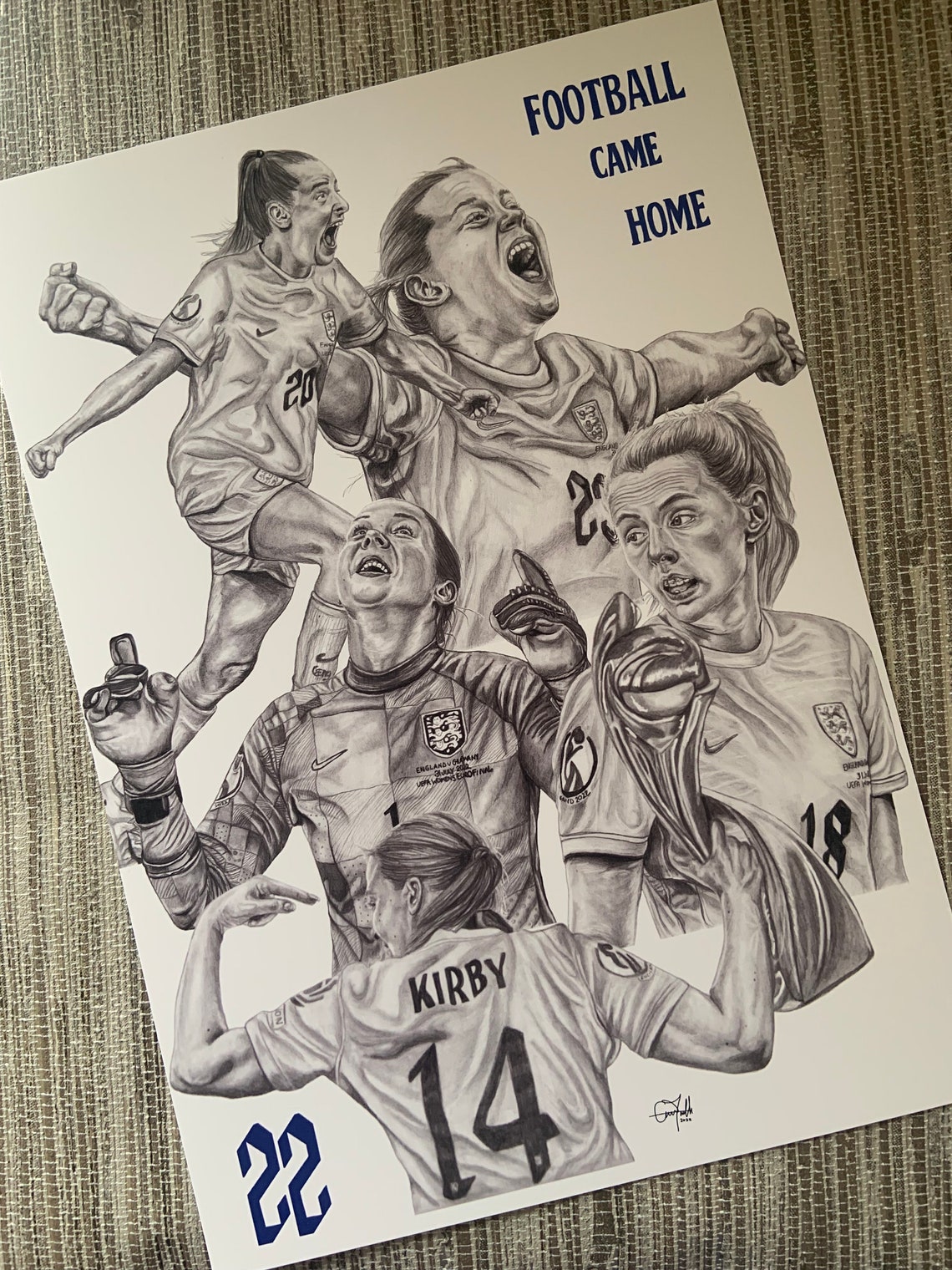 Women’s Footballer Football Print A4 Collage Pencil Drawing Original ...
