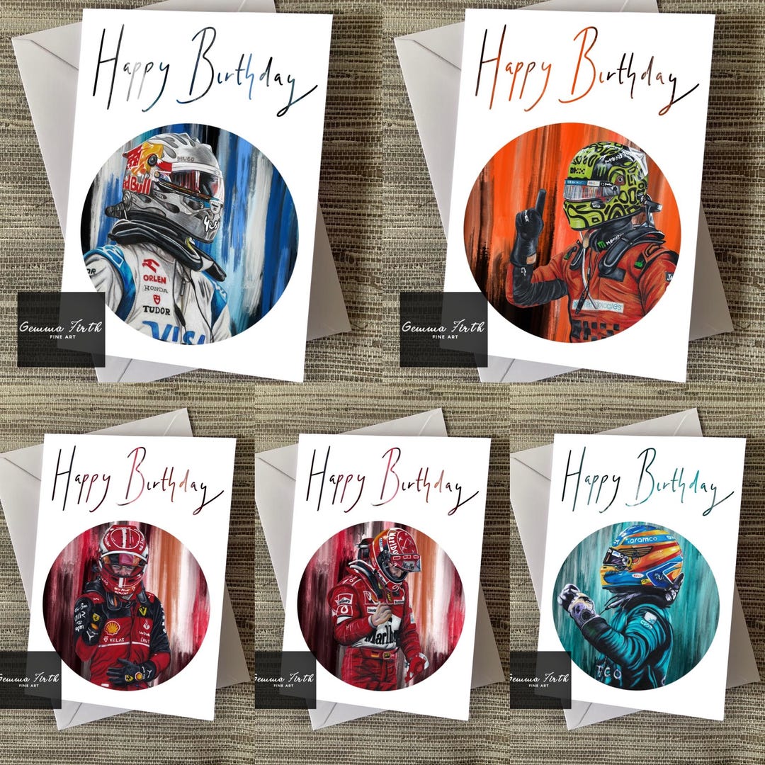 F1 Drivers Drawing Birthday Card A5 Size Handmade HAMMER CARD - Etsy