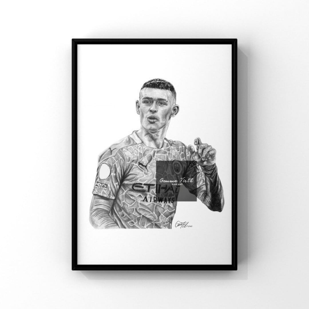 Phil Foden Inspired Pencil Drawing A4 Print | Football Prints ...
