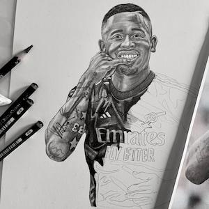 Gabriel Jesus A4 Print Original Drawing AFC Themed Design | Football ...