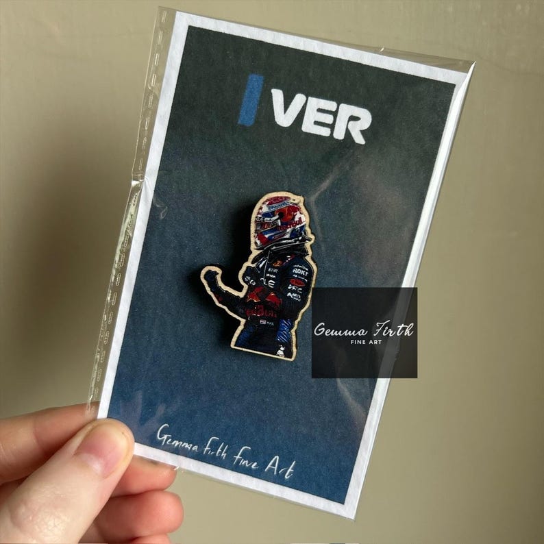 Max Verstappen Drawing Inspired Wooden Pin Badge | Colour Pencil ...