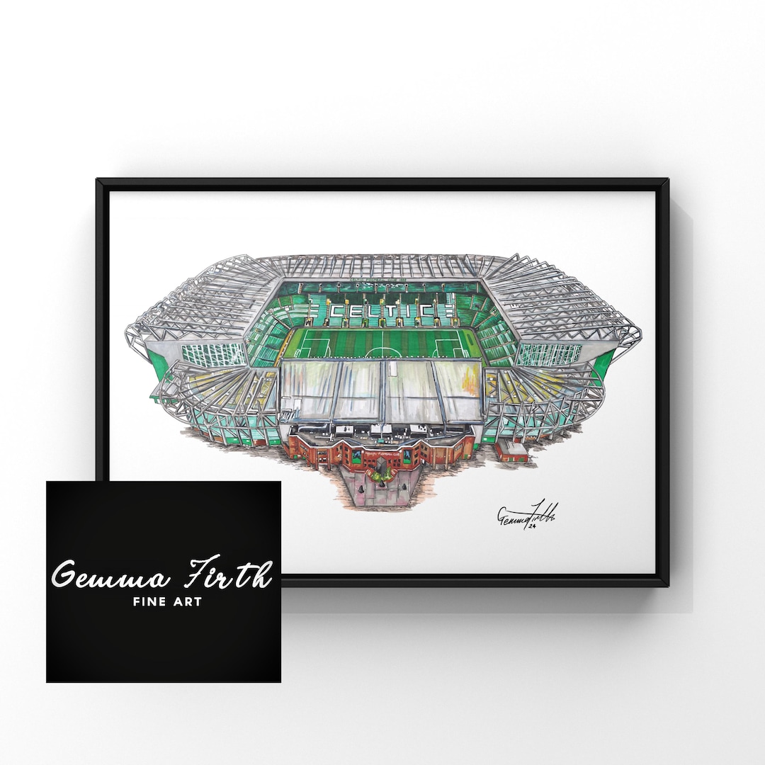 Parkhead Stadium Themed Drawing | Football Prints | Birthday Gift ...
