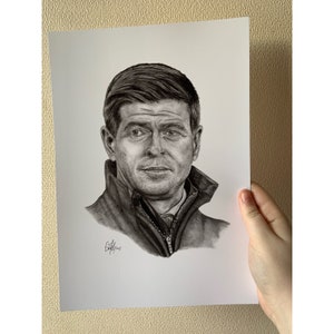 Steven Gerrard Manager Drawing A4 Free Post | Football Prints ...