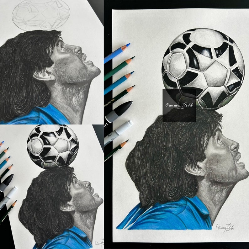 Maradona Inspired Pencil Drawing Print A4 A5 A3 Pencil Drawing ...