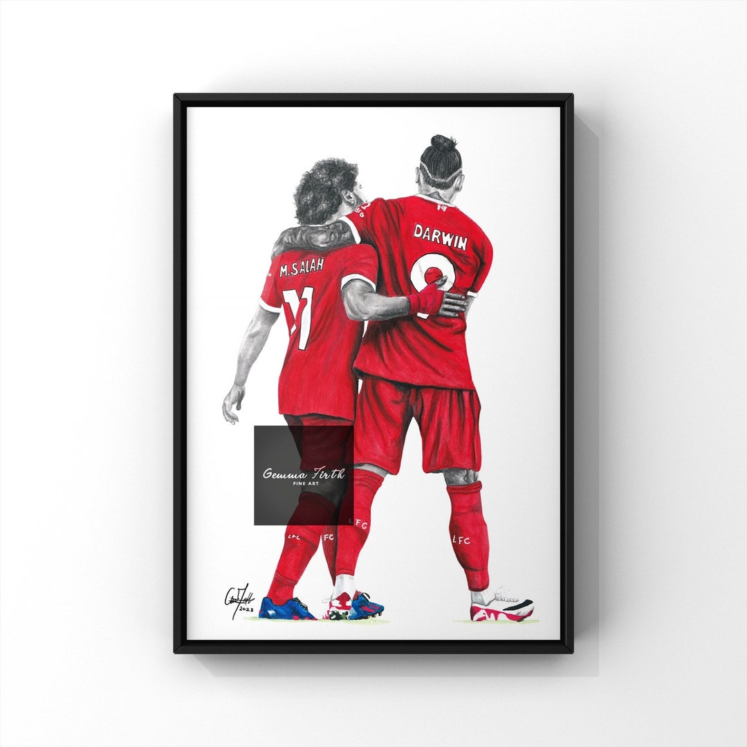 Drawing of Darwin Nunez and Mo Salah Inspired Print A4 Liverpool Themed ...