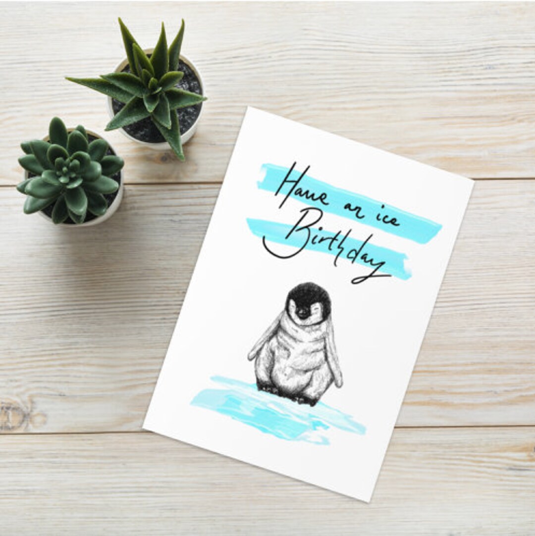 Cute Penguin Drawing Birthday Card A5 Size Handmade HAMMER CARD - Etsy