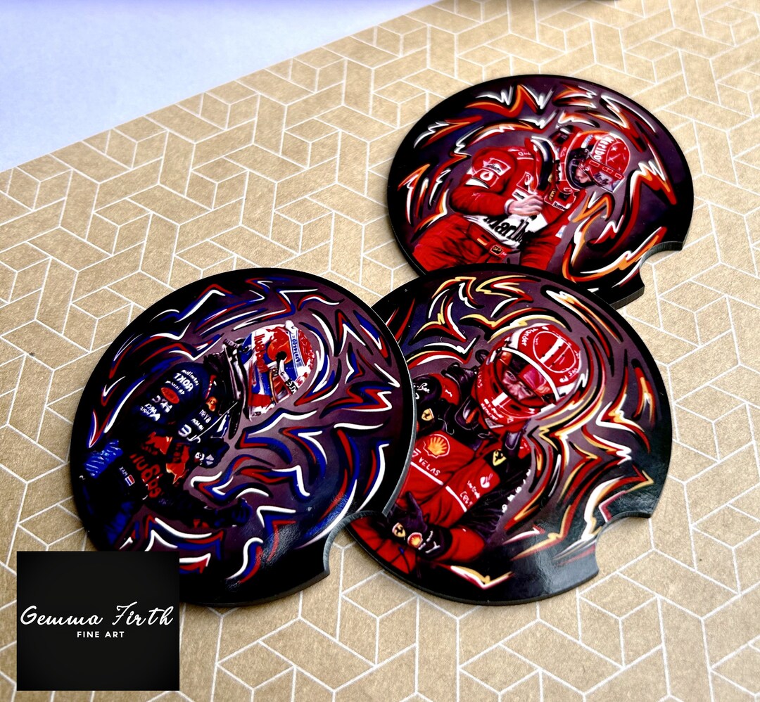 Car Coasters Racing Drivers Inspired Car Drivers Coasters Hand Drawn ...