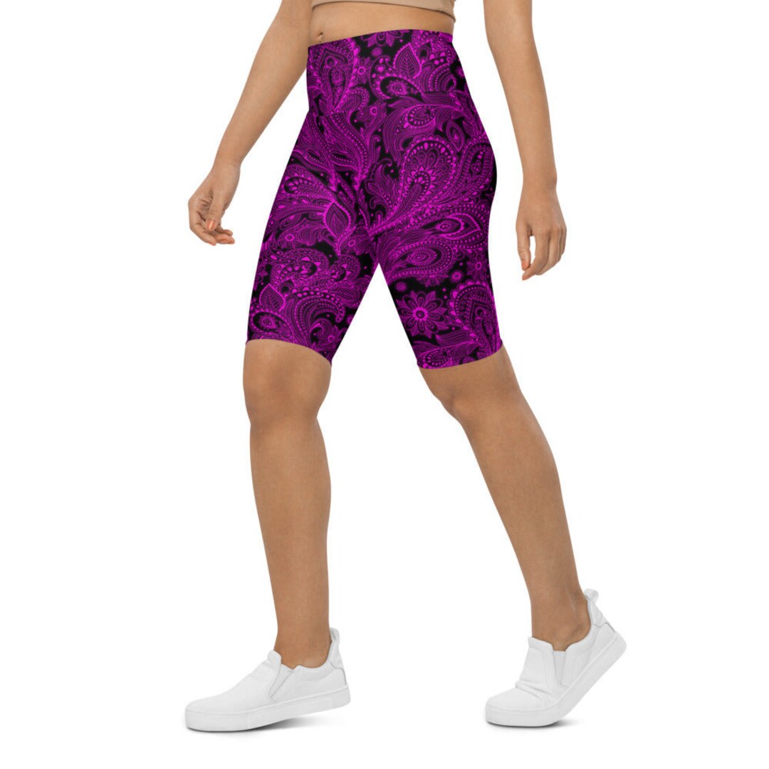 High Waisted Leggings - Pink Floral Bike Shorts for Women's Workout ...