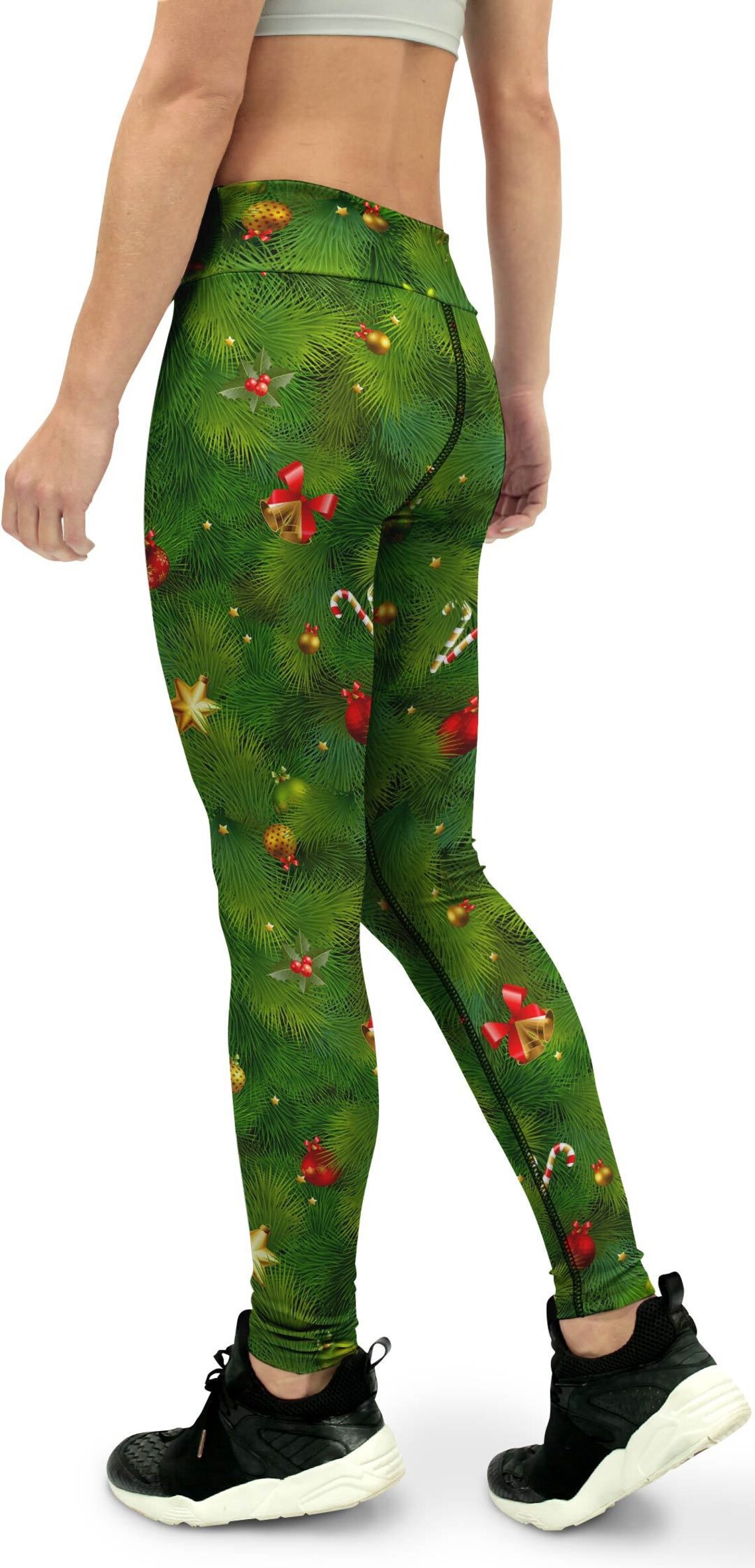 Yoga Leggings Women: Realistic Christmas Tree Printed High Waisted ...