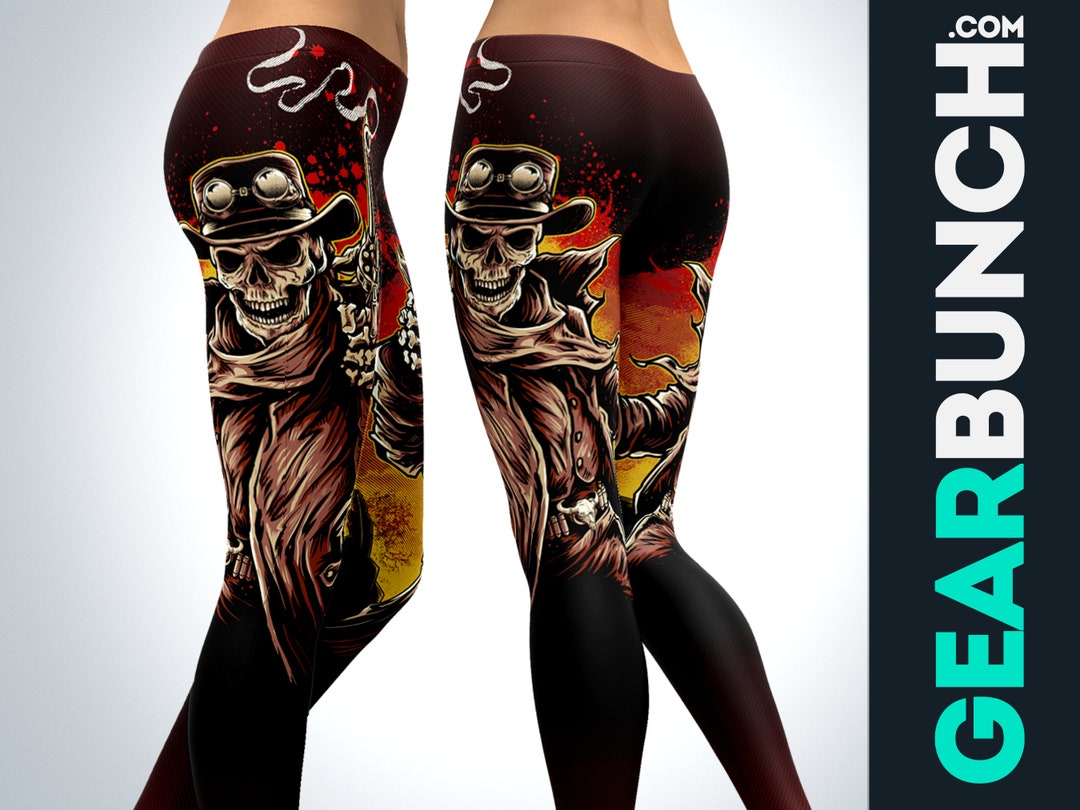 High Waisted Leggings Women - Cowboy Skeleton Print Activewear Yoga ...