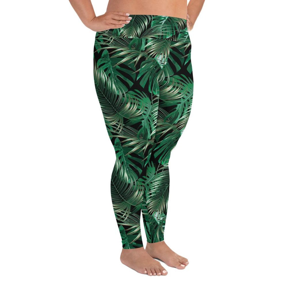 Plus Size Tropical Palm Tree Print Leggings: High Waisted Activewear ...