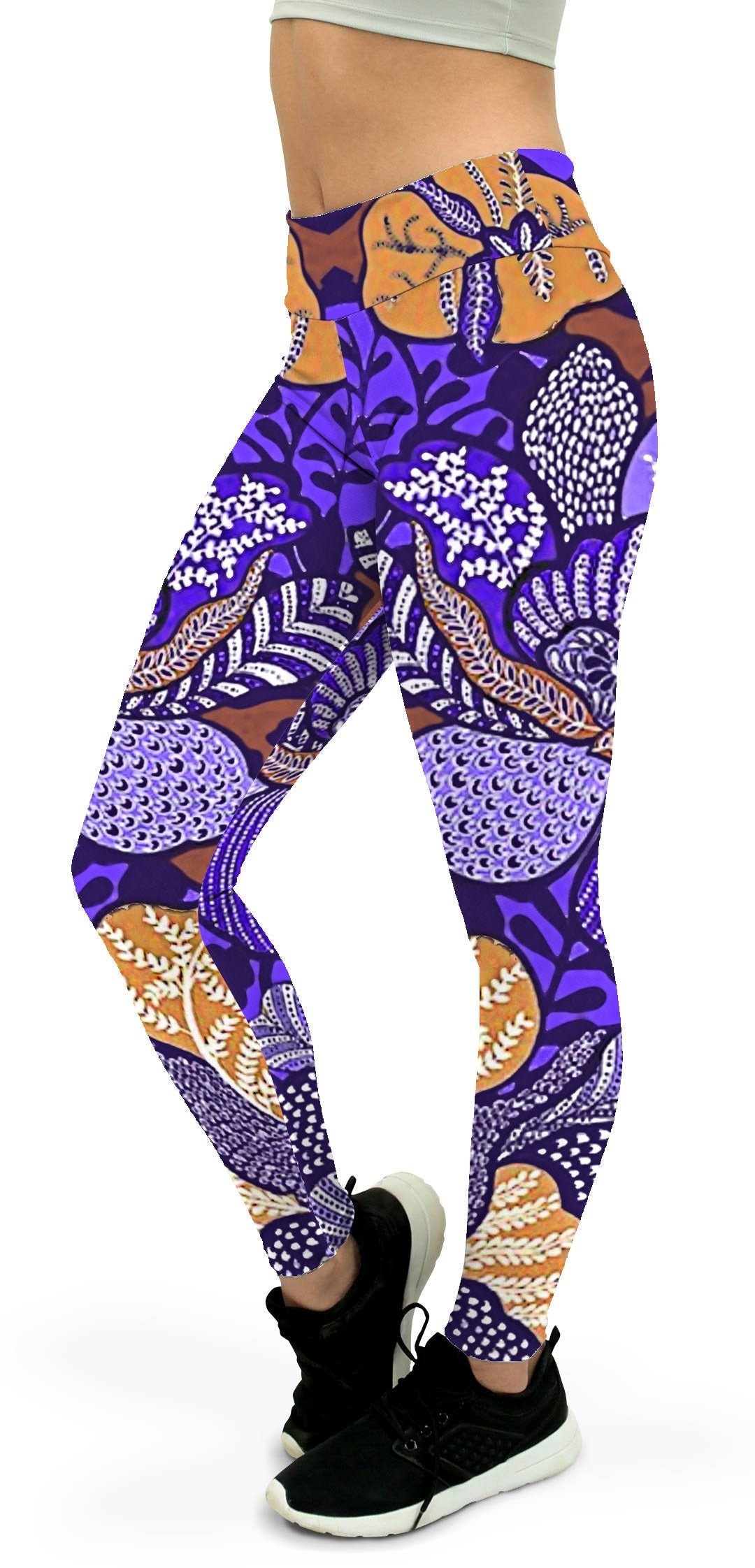 Purple Batik Yoga Pants Women's Floral Activewear Leggings | High ...
