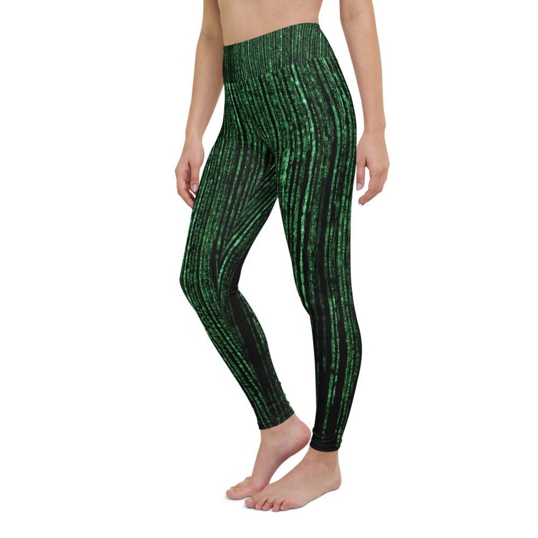 High Waisted Yoga Pants Women - Matrix Green Capri Leggings for Workout ...