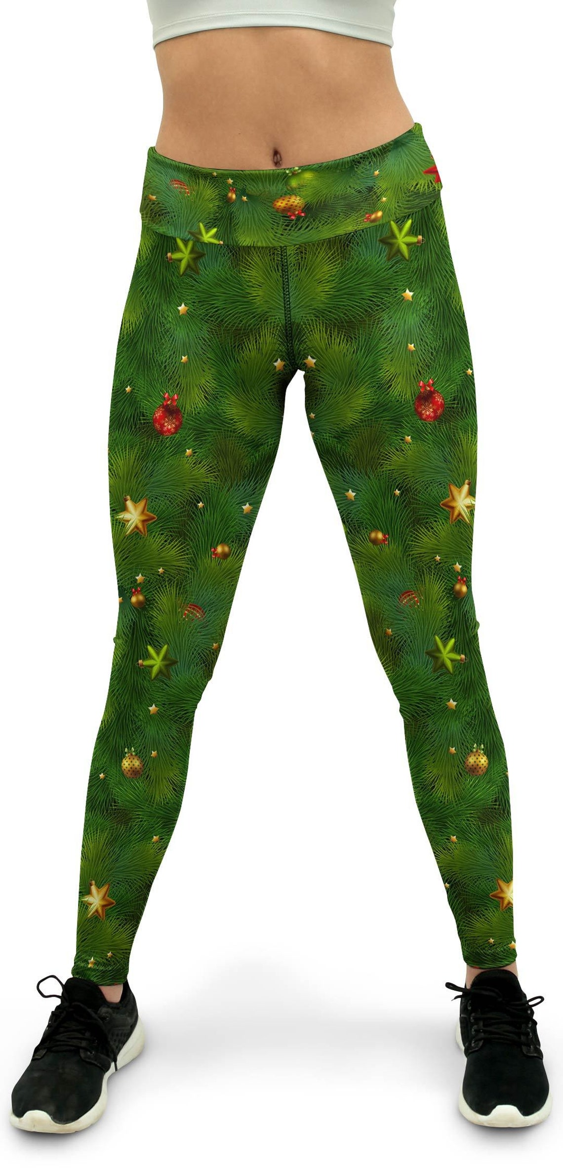 Yoga Leggings Women: Realistic Christmas Tree Printed High Waisted ...