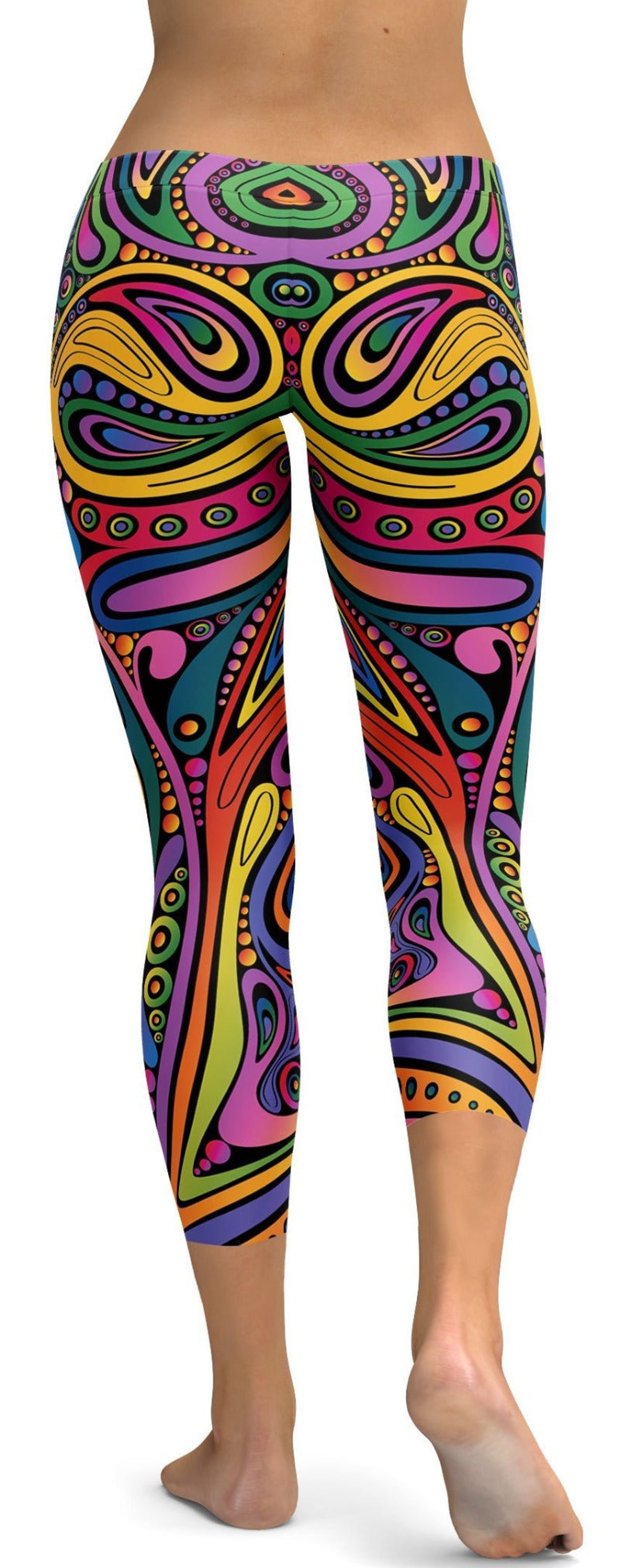 Yoga Leggings Women - Swirl Pattern Workout Capris - Colorful High ...