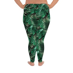 Plus Size Tropical Palm Tree Print Leggings: High Waisted Activewear ...