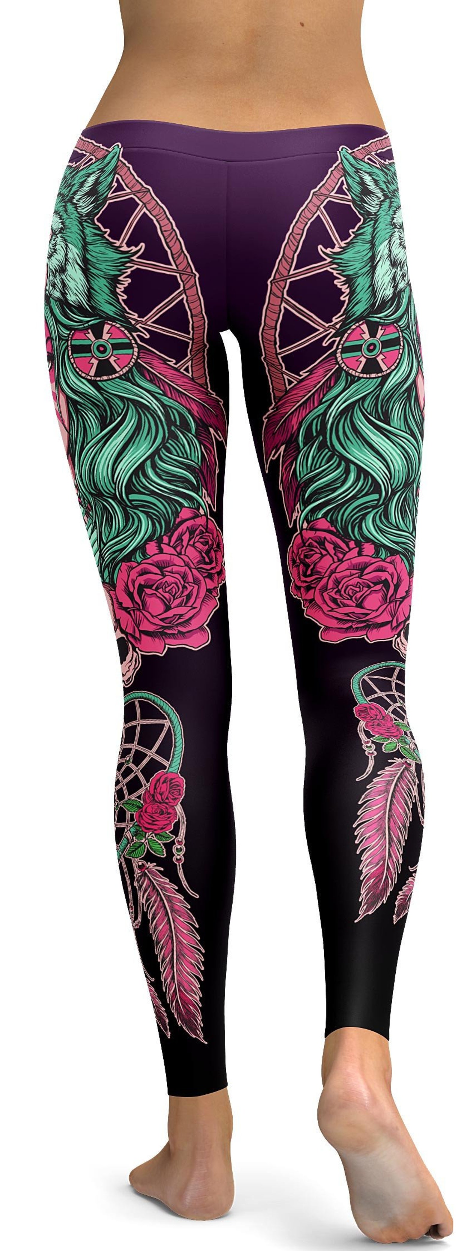 Patterned Workout Leggings: Native American Warrior Print High Waisted ...