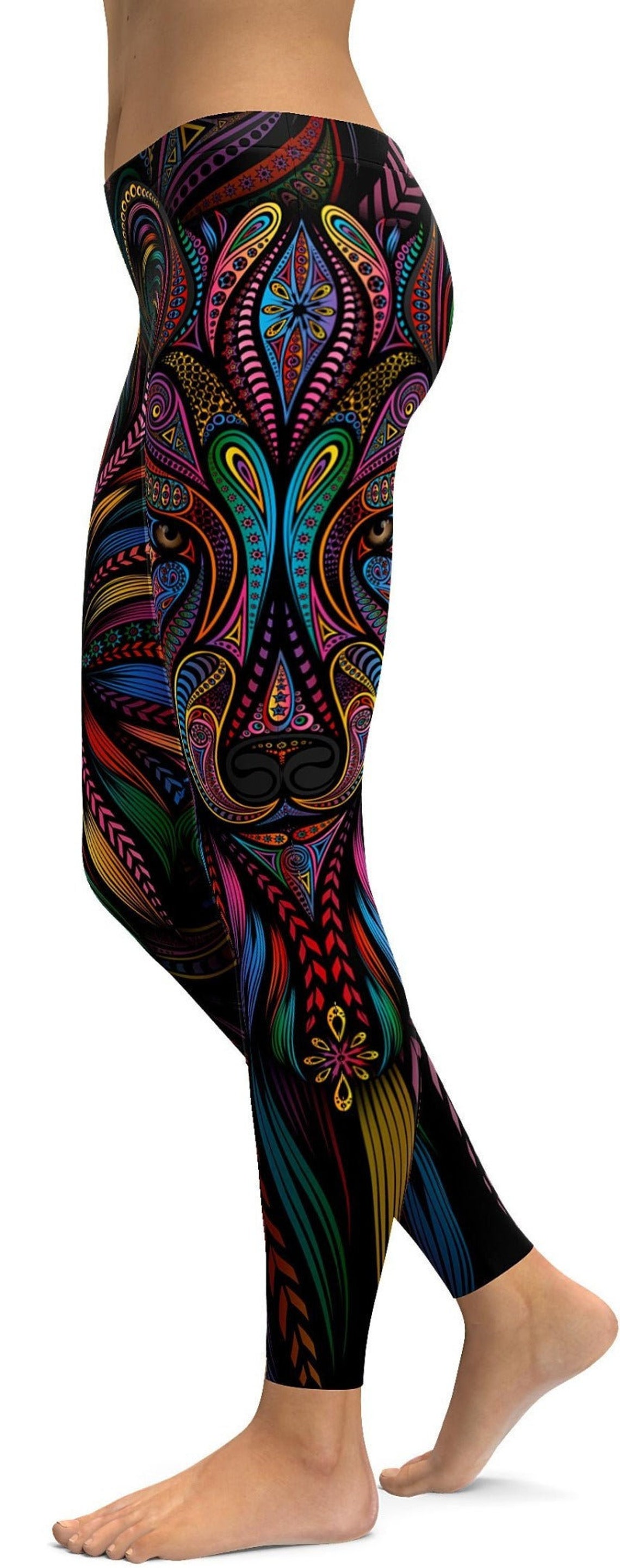 Yoga Leggings Women - Colorful Wolf Print Activewear, High Waisted ...