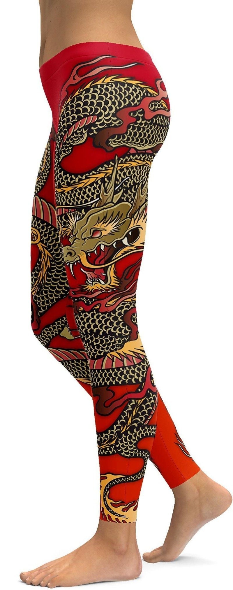 High Waisted Dragon Leggings for Women - Red Fantasy Yoga Pants - Etsy