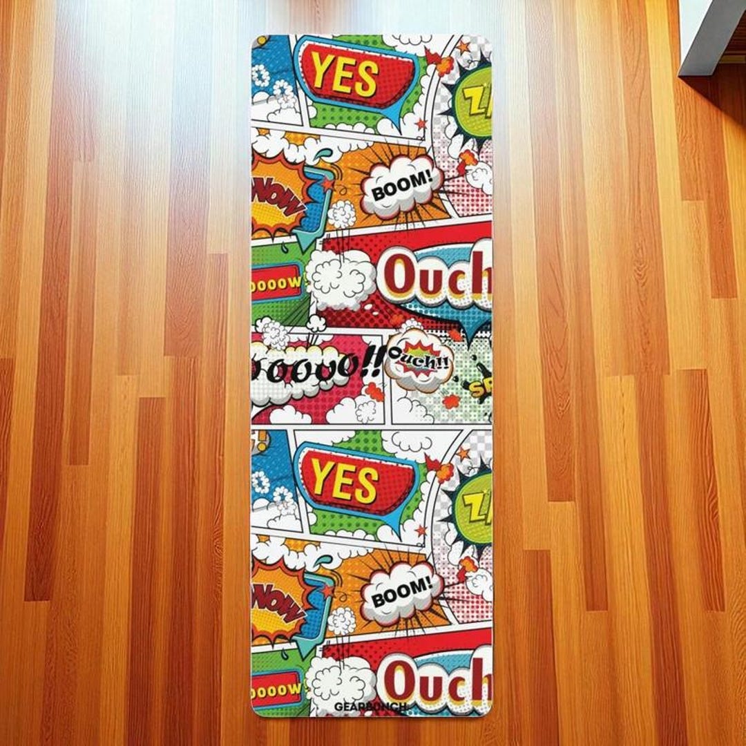 Colorful Superhero Comic Book Print Yoga Mat With Rubber Bottom ...