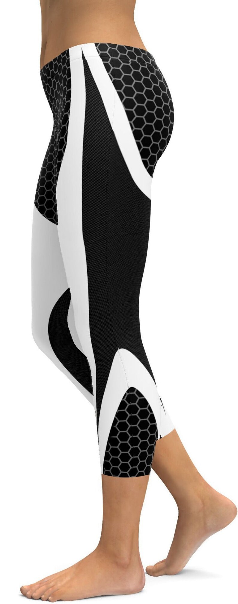 Patterned Workout Leggings Women - Black & White Honeycomb High Waisted ...