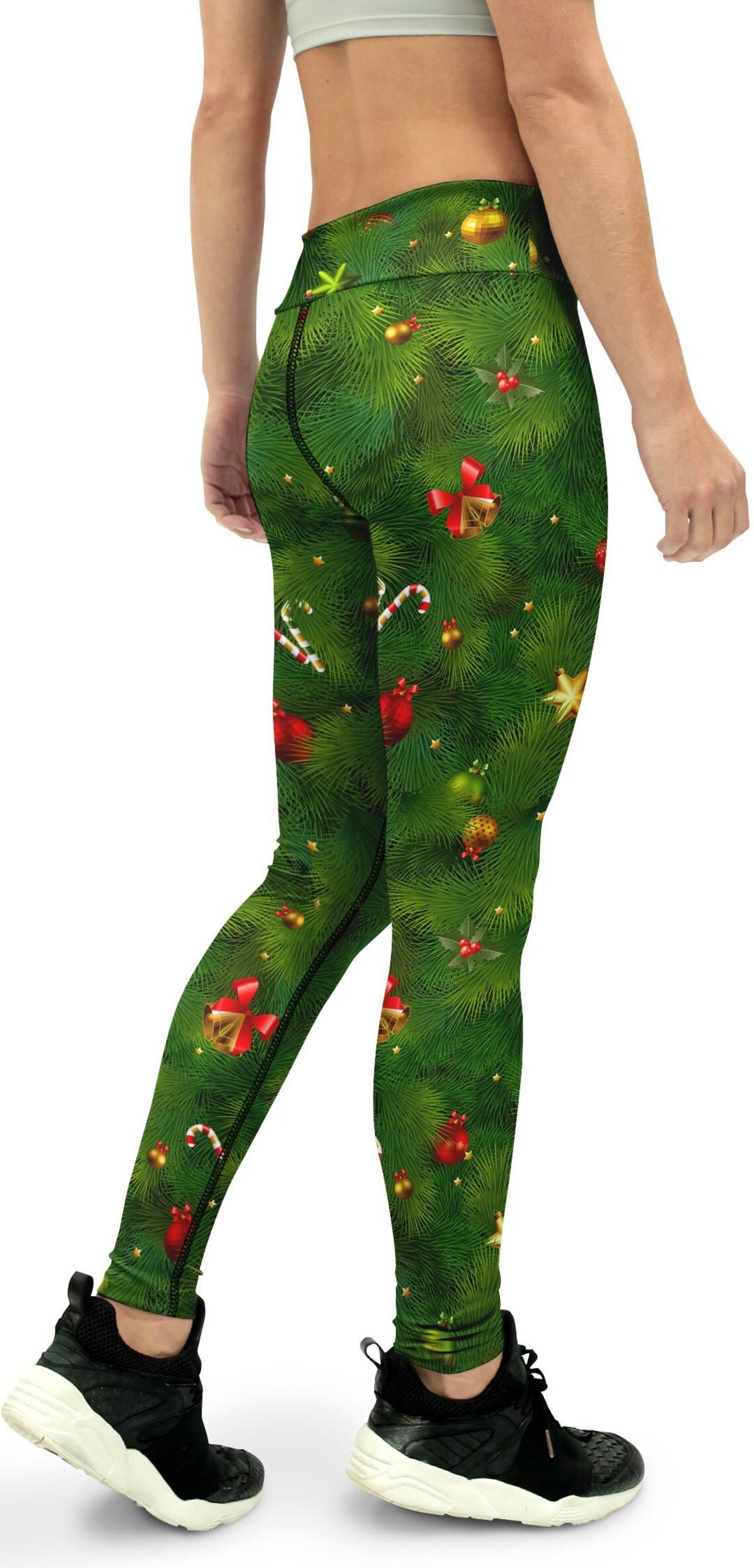 Yoga Leggings Women: Realistic Christmas Tree Printed High Waisted ...