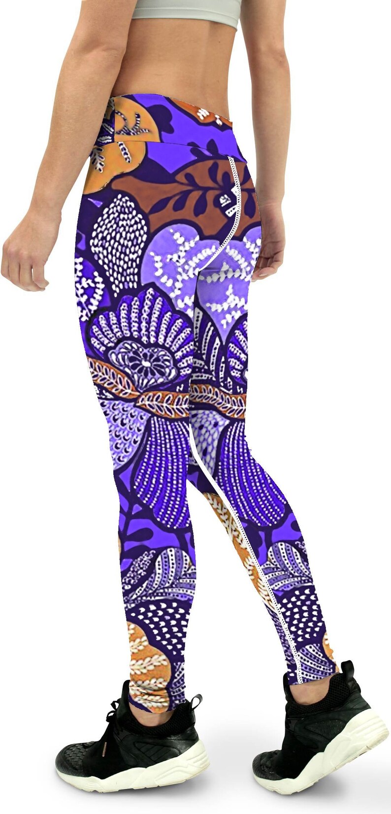 Purple Batik Yoga Pants Women's Floral Activewear Leggings | High ...