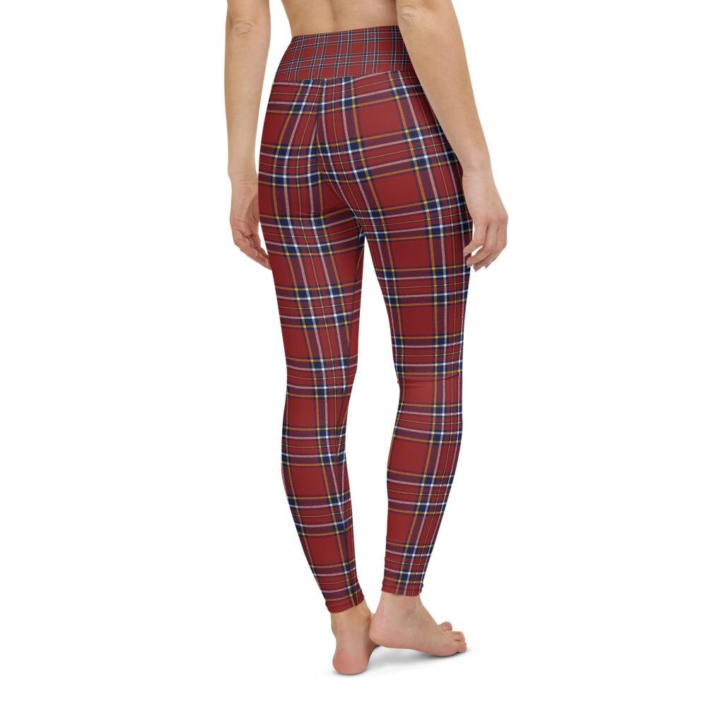 Patterned Yoga Pants Women | Deep Red Tartan High Waisted Workout ...