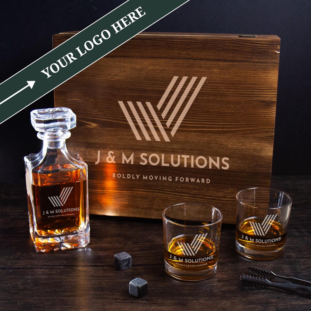 Custom Logo Whiskey Decanter Set, Engraved Glassware, Corporate Gift - Etsy