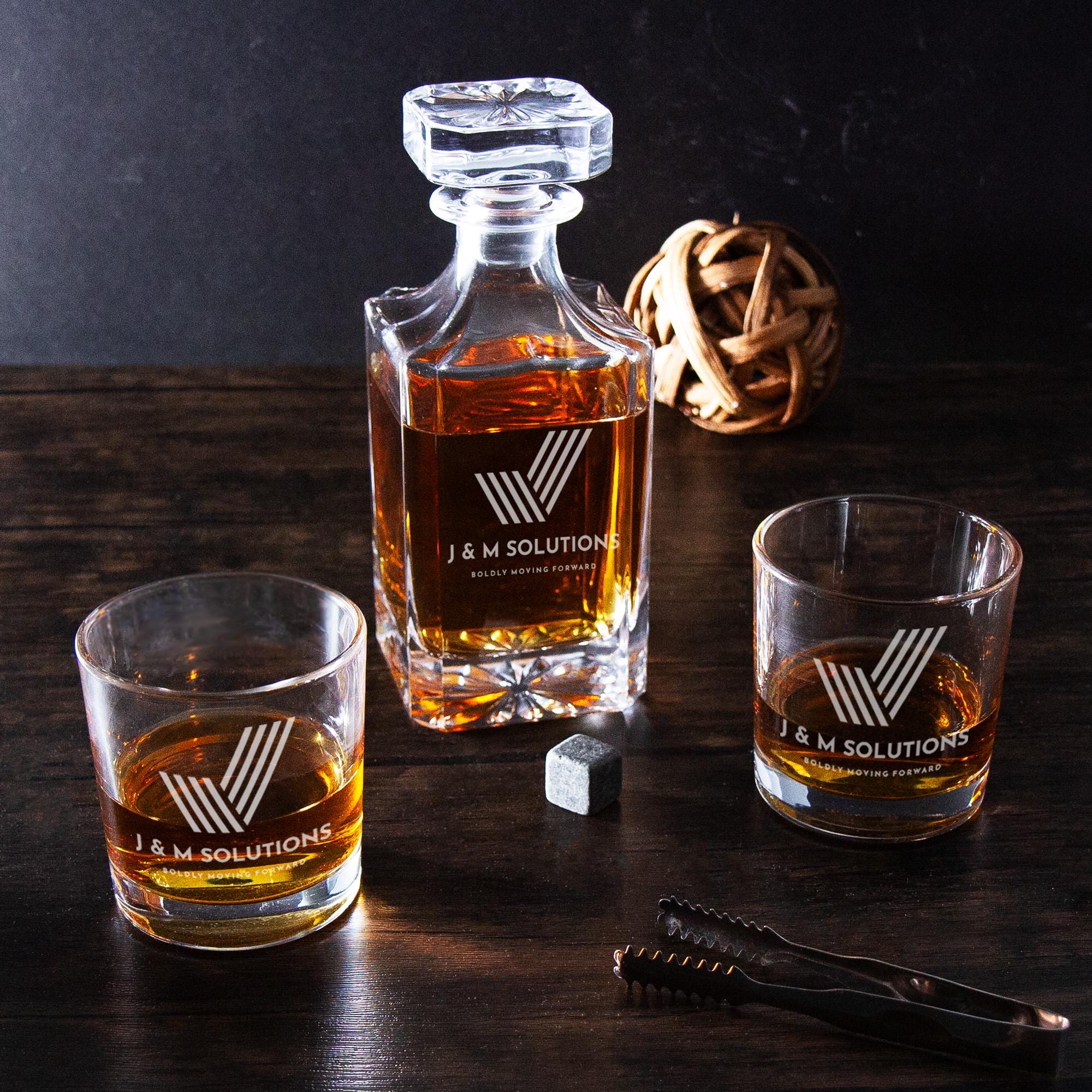 Custom Logo Whiskey Decanter Set, Engraved Glassware, Corporate Gift - Etsy