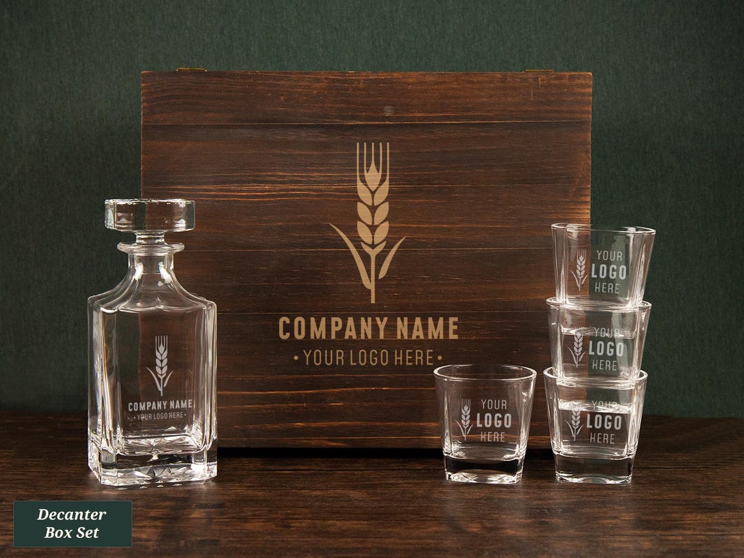 Logo Whiskey Decanter Set, Custom Logo Whiskey Glasses, Personalized ...
