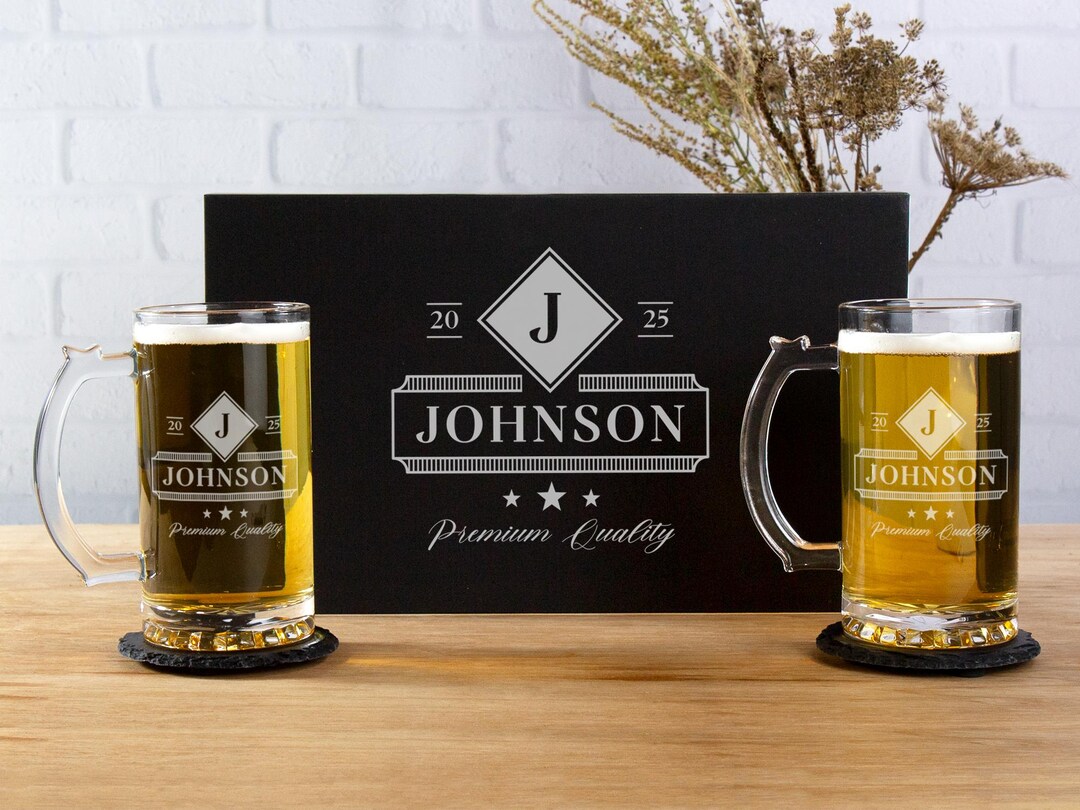 Etched Beer Mugs Gift Set, Beer Stein Personalized Groom Gift, Custom ...