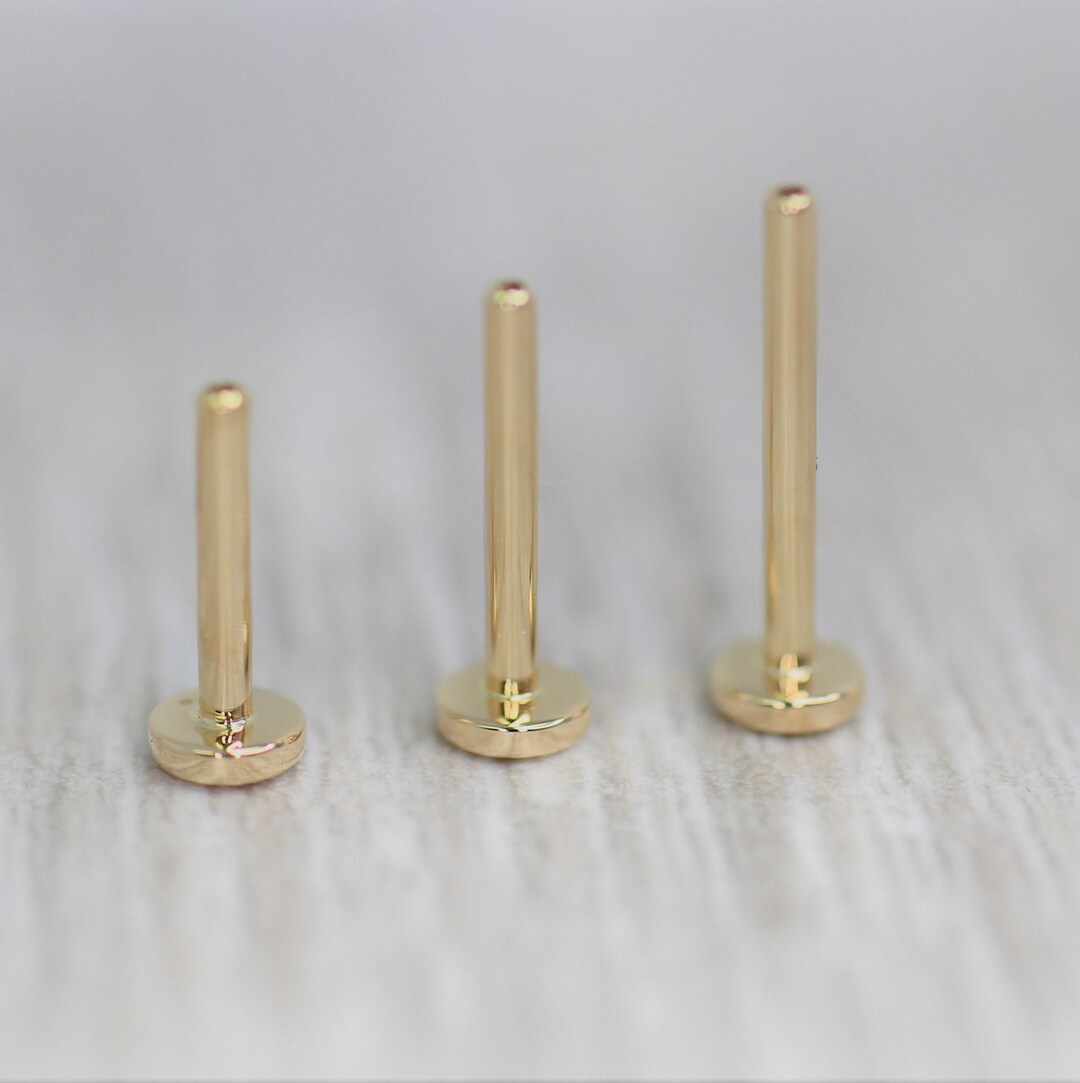 14K Solid Gold Threadless Labret Post: 18G Flat Back - Etsy