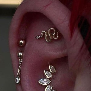 14k Solid Yellow Rose White Gold Nagini Snake Stud, Tragus Helix Conch ...
