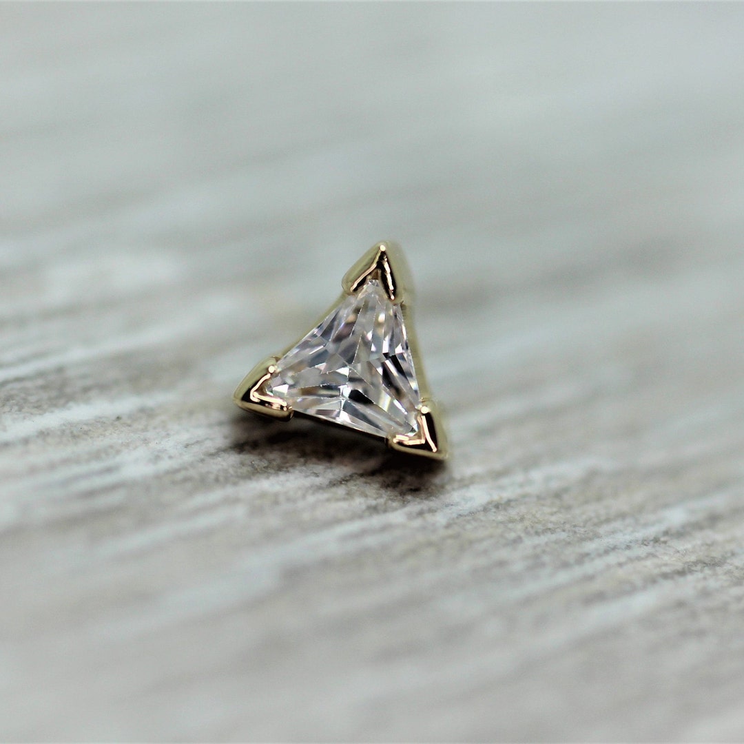 14k Gold Triangle Stud Earring: Prong Setting, Threadless Pin - Etsy