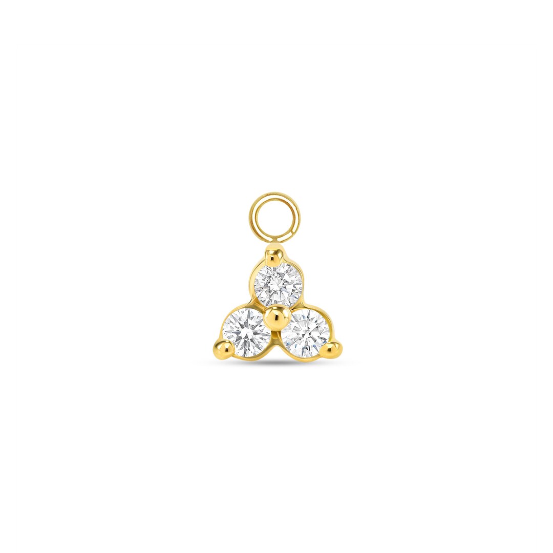 14K Solid Gold Trinity Charm: CZ Piercing Jewelry - Etsy