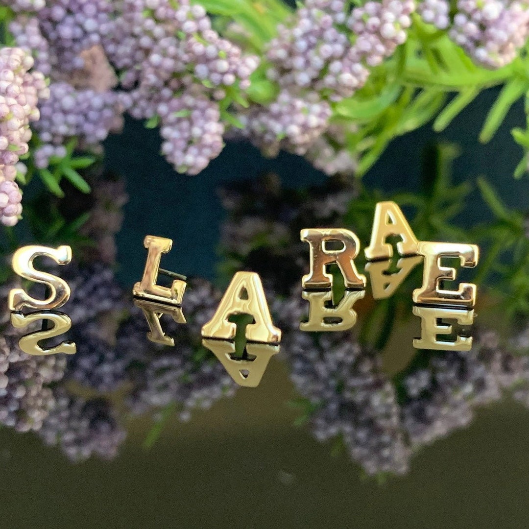 14K Solid Gold Alphabet Letter Stud: Helix Tragus Piercing - Etsy