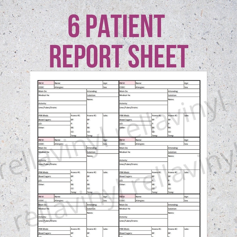Rehab Nursing Report Sheet - Etsy