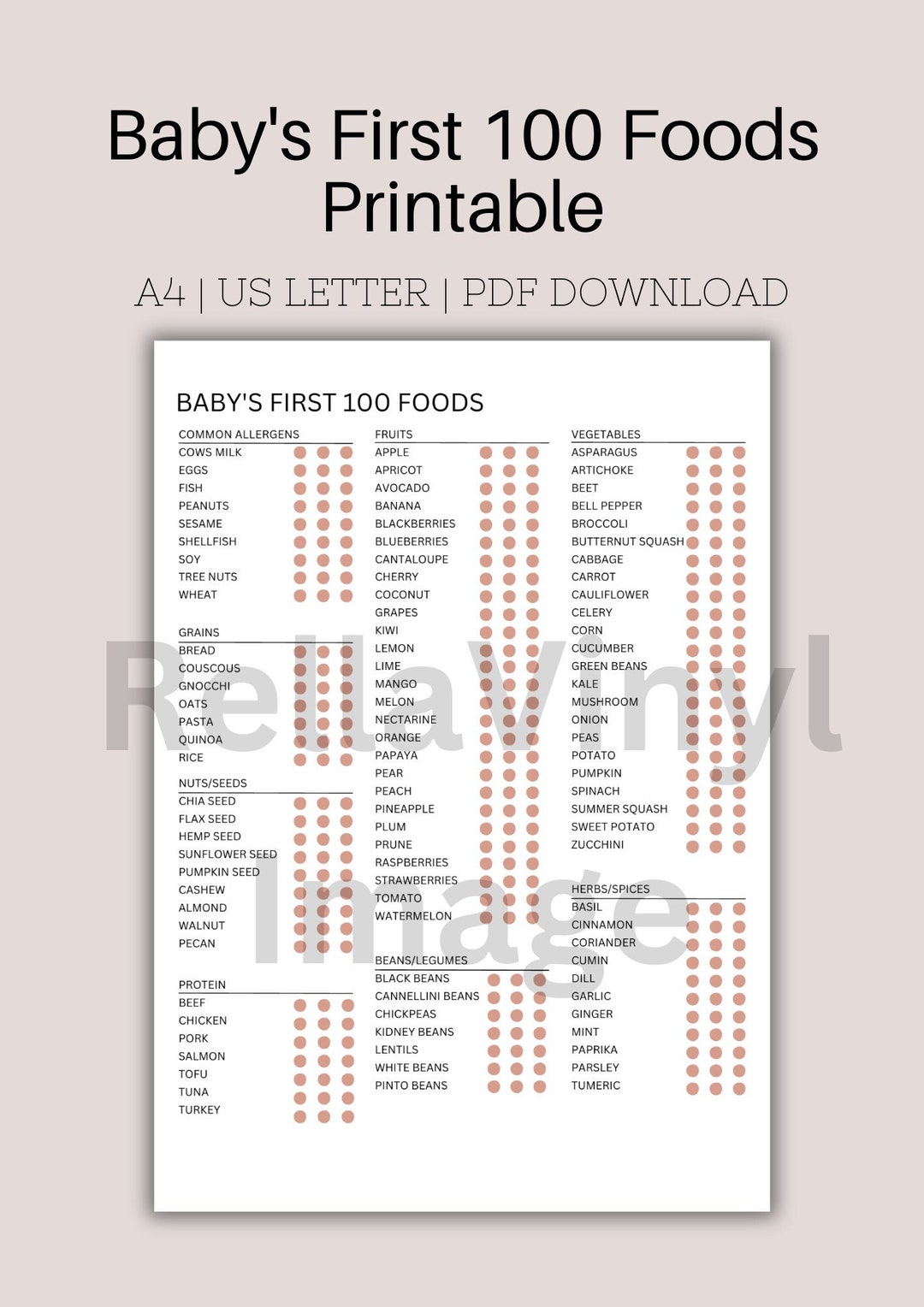 Baby's First 100 Foods Printable | Baby Led Weaning Checklist ...